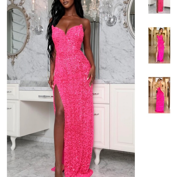 Dresses | Hot Pink Strapless Sequin Embellished Velvet Gown | Poshmark